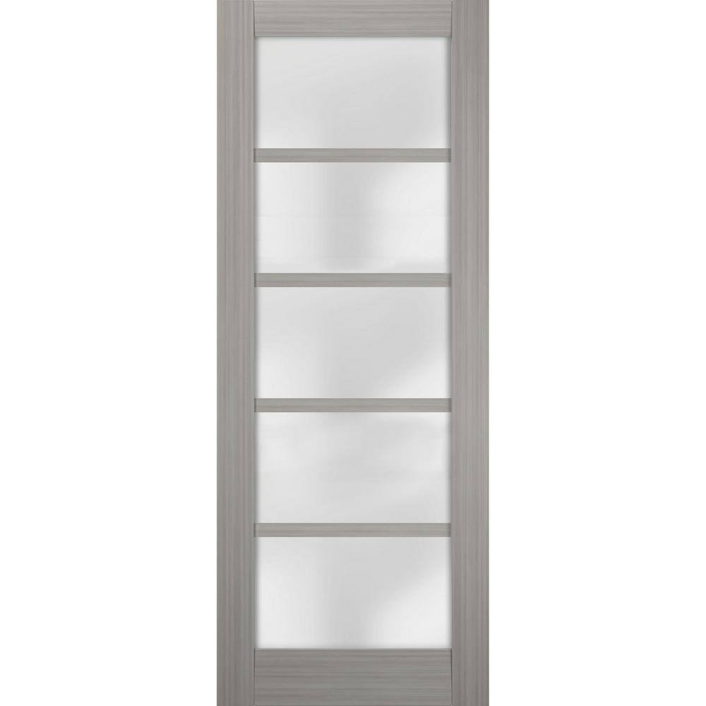 Sartodoors 28 in. x 96 in. Solid MDF Frosted Glass Gray Ash Interior ...