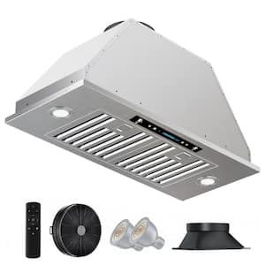 HGUOQ 36 in. 400 CFM Convertible Insert Range Hood in Black Stainless ...
