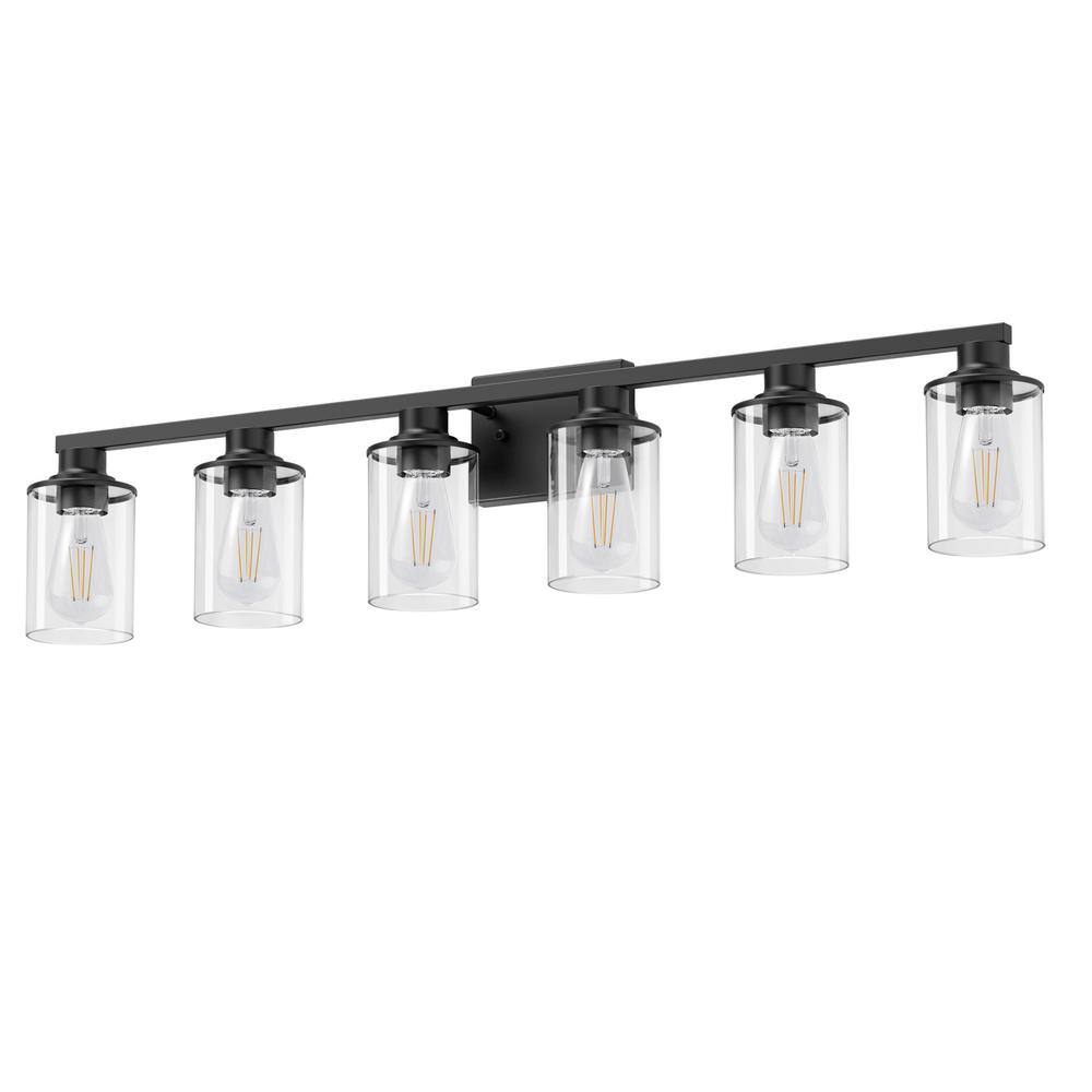 Briignite 40 in. 6-Light Black Cylinder Glass Vanity Light for Bathroom ...