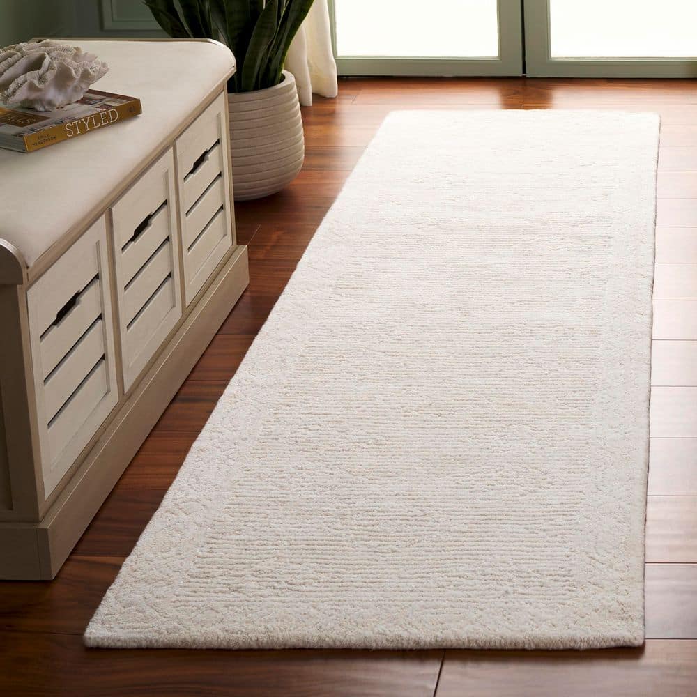 SAFAVIEH Rodeo Drive 2 ft. x 8 ft. Ivory Solid Geometric Border Runner ...