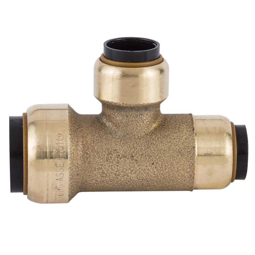Tectite 3/4 in. x 1/2 in. x 1/2 in. Brass Push-to-Connect Reducer Tee FSBT341212 - The Home Depot