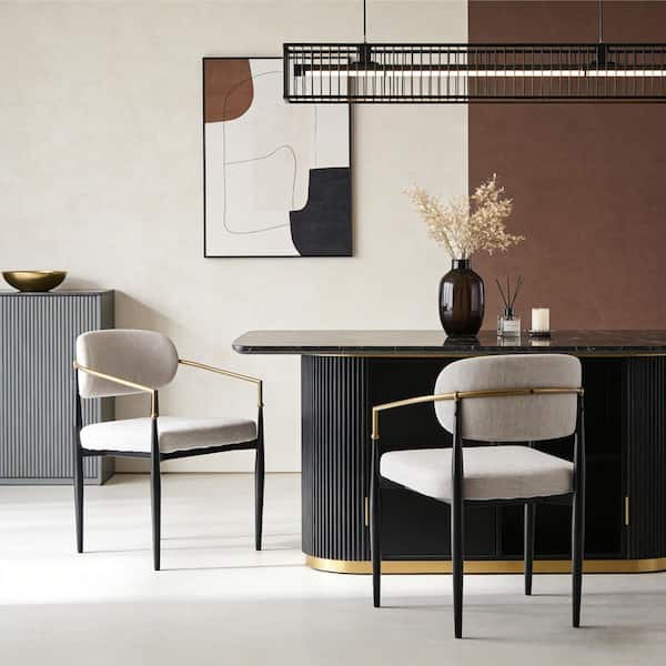 CHRISTOPHER KNIGHT HOME Dominic Beige+Black+Gold Fabric Upholstered ...