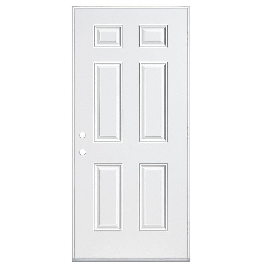 Masonite 30 in. x 80 in. Premium 6-Panel Primed Steel Prehung Front ...