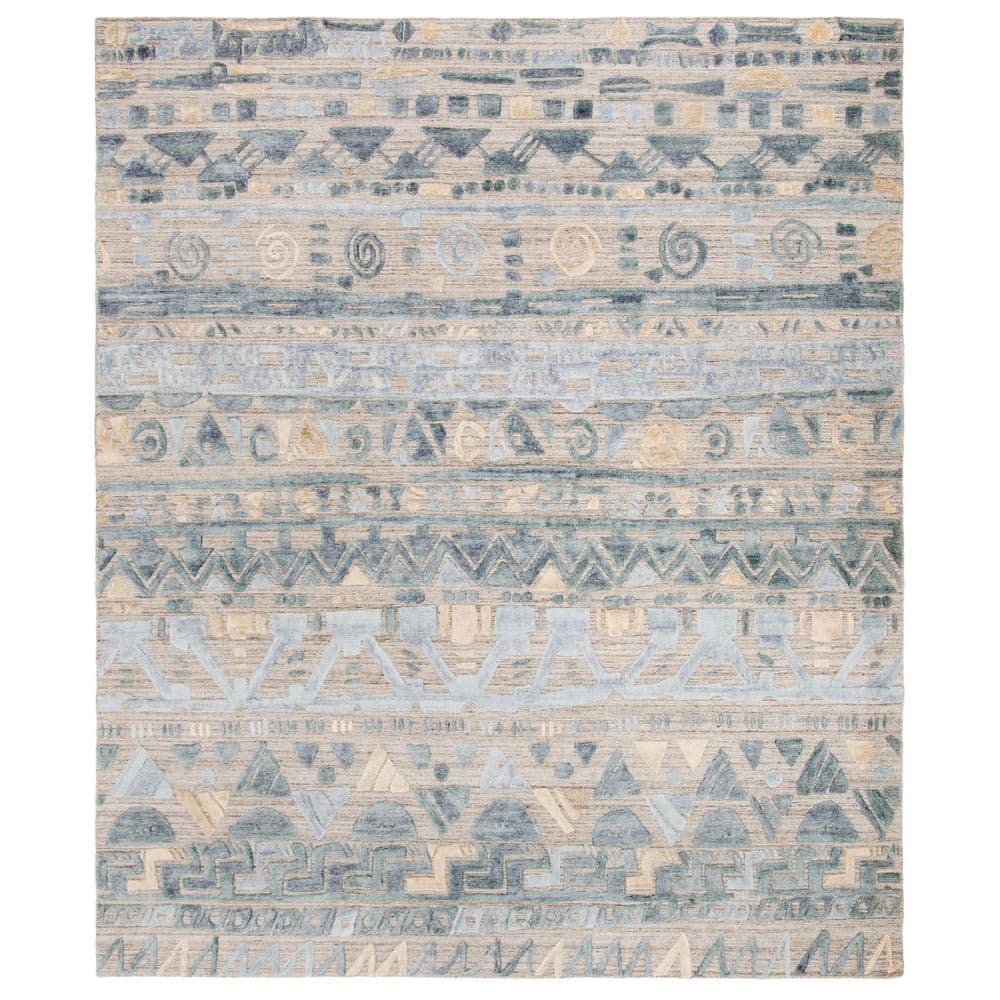 SAFAVIEH Elements 9 ft. x 12 ft. Light Blue/Beige High-Low Striped Area ...