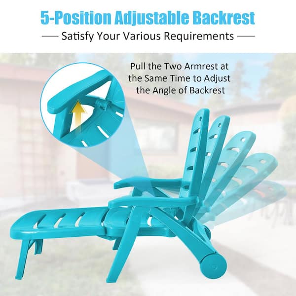HONEY JOY 2 Piece Plastic Outdoor Chaise Lounge Chair 5 Position Folding Recliner for Beach Poolside Backyard Turquoise TOPB004716