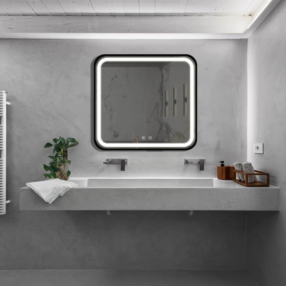 Banbury LED 32 in. W x 32 in. H Square Framed Tilt Wall Bathroom Vanity ...