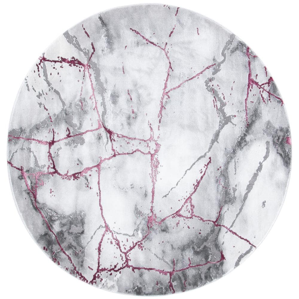 SAFAVIEH Craft Gray/Wine 7 ft. x 7 ft. Distressed Abstract Round Area ...