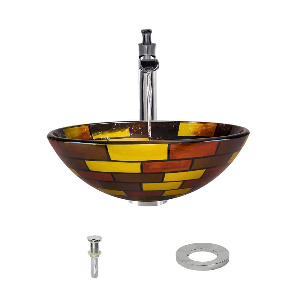 MR Direct Glass Vessel Sink in Stained Glass with 731 Faucet and Pop-Up ...