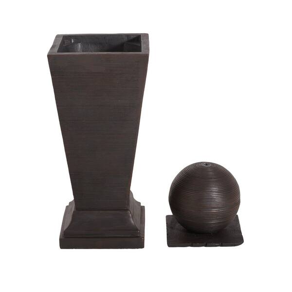 35.5 in. Dark Brown Concrete Tall Cascade Column Fountain-LED Light ...