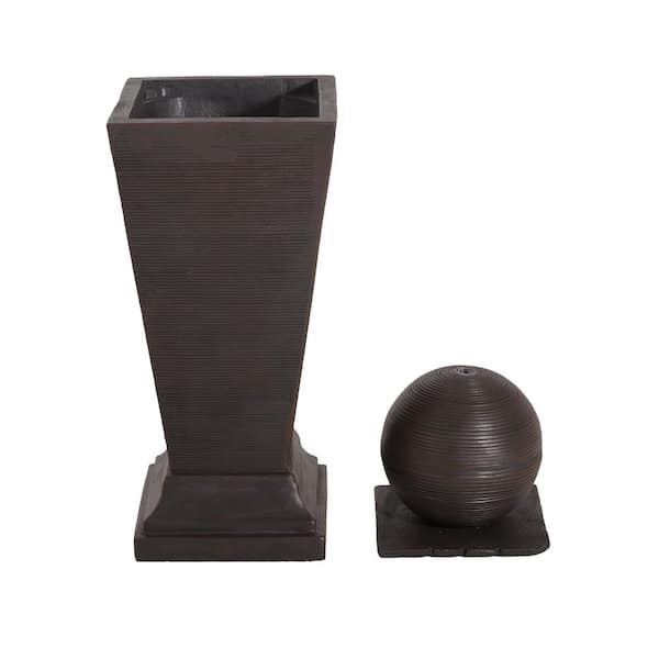 35.5"H Dark Brown Concrete Tall Column Urn Fountain with LED Lights ...