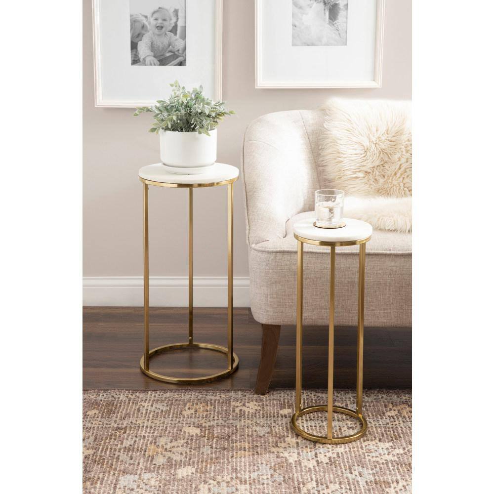 Kate and Laurel Udorie 12 in. White and Gold Marble Nesting End Table ...