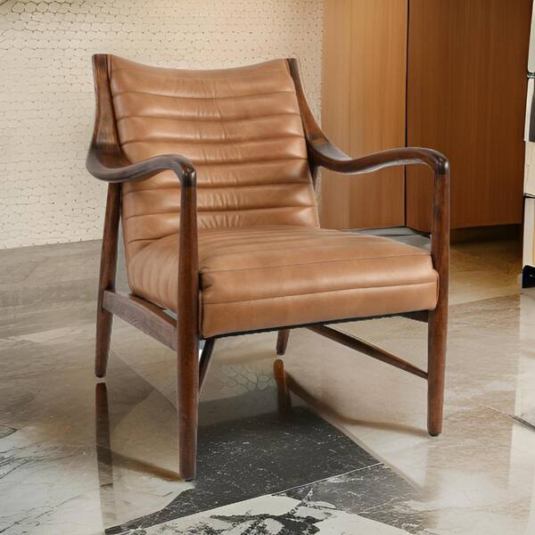 Benjara Brown Leather Arm Chair with Channel Stitching BM309288 - The ...