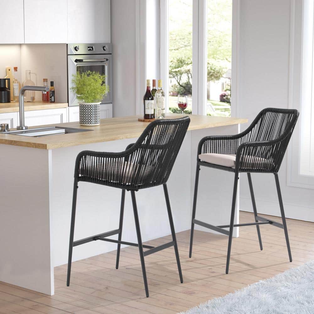 Freestyle OC Orange Casual Black Wicker Outdoor Bar Stools Set of 2 ...