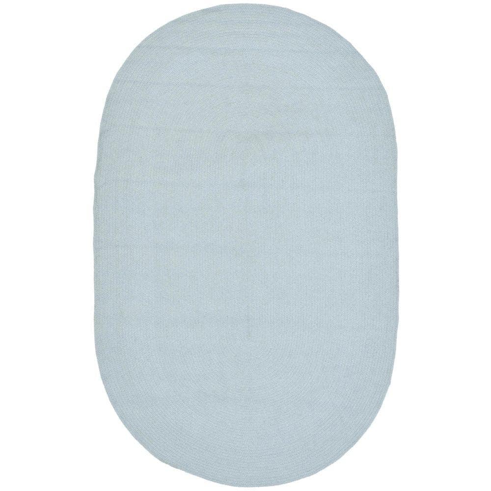 SAFAVIEH Braided Light Blue 5 ft. x 8 ft. Oval Solid Area Rug BRD176A ...