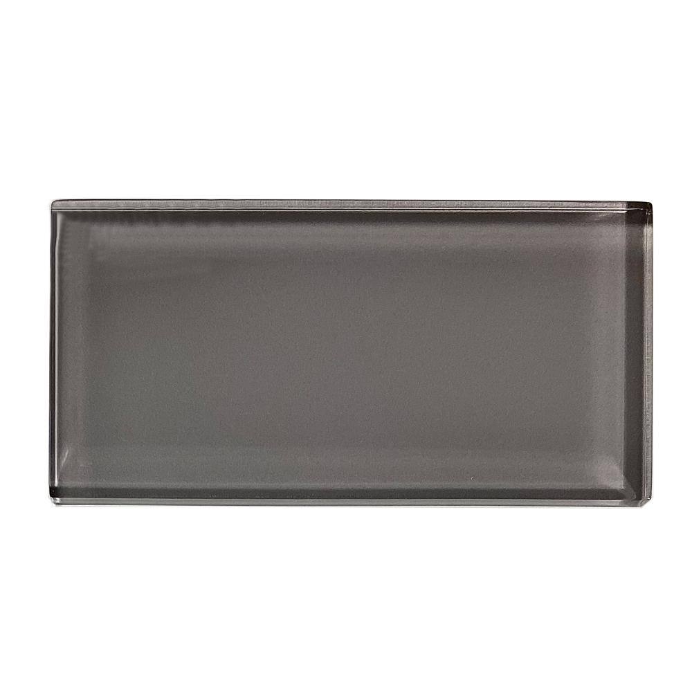 ABOLOS Modern Pebble Gray 3 in. x 6 in. x 8 mm Glossy Glass Subway Wall ...