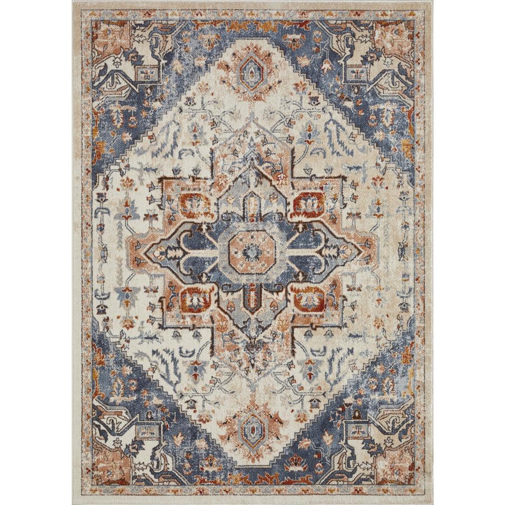 LOOMAKNOTI Alsbrooke Obinda Cream 7 ft. 10 in. x 9 ft. 10 in. Oriental Polypropylene Area Rug ...
