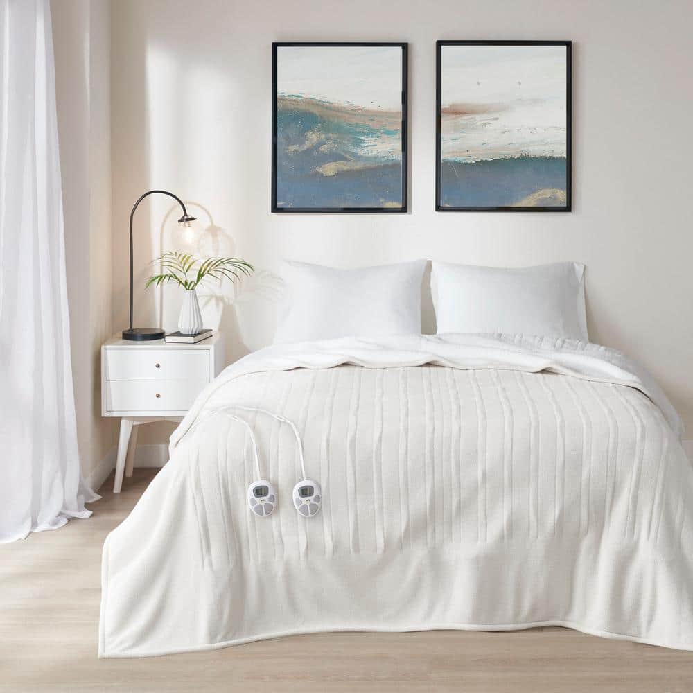 Serta Fleece to Sherpa Ivory Fleece Full Electric Blanket ST54-0107 ...