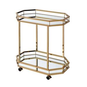 Benjara Metal Framed Silver and Gold Serving Cart with Glass Shelves ...