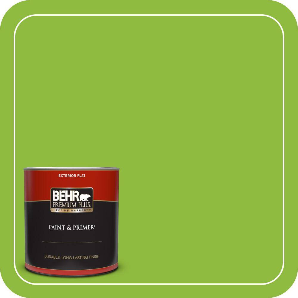 BEHR PREMIUM PLUS 1 qt. #S-G-420 Limeade Flat Exterior Paint & Primer ...