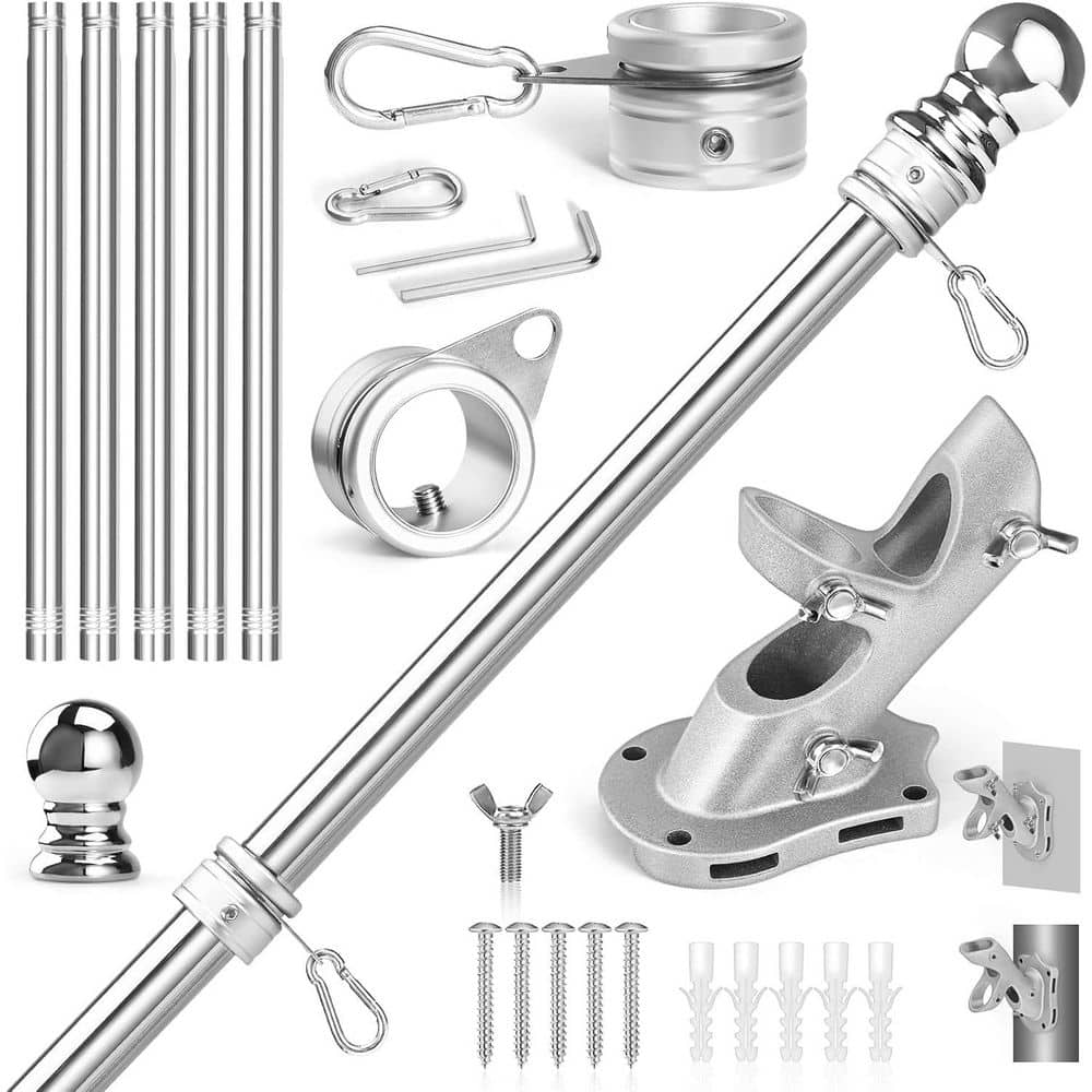Justincity 6 FT Stainless Steel Adjustable Flag Pole Kit with 1 Inch ...