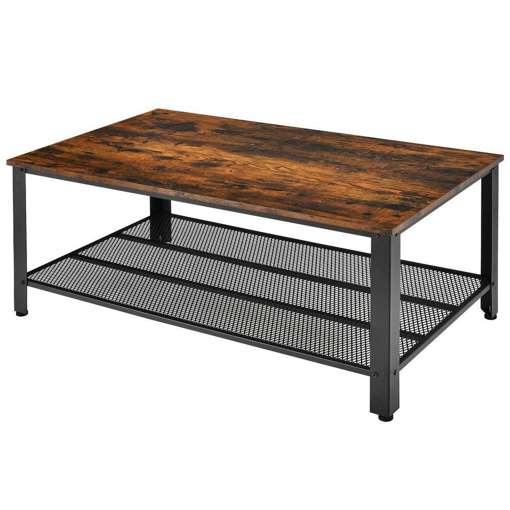 FORCLOVER 42 in. Dark Brown Rectangle Wood Coffee Table with Metal ...