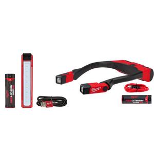 Milwaukee 400 Lumens LED REDLITHIUM Rechargeable Neck Light and 100 Lumens Aluminum Pen Light ...