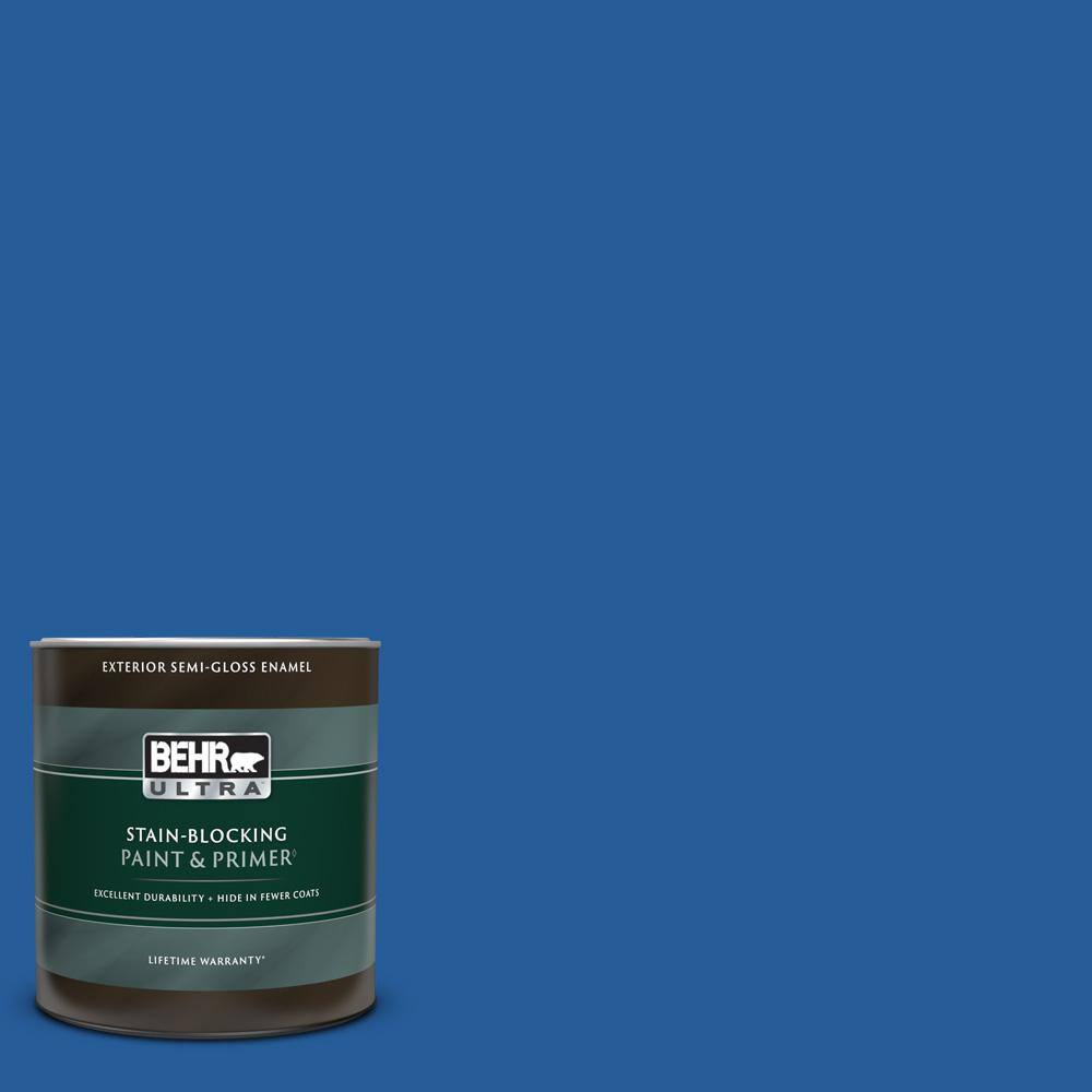 BEHR ULTRA 1 qt. #P510-7 Beacon Blue Semi-Gloss Enamel Exterior Paint ...