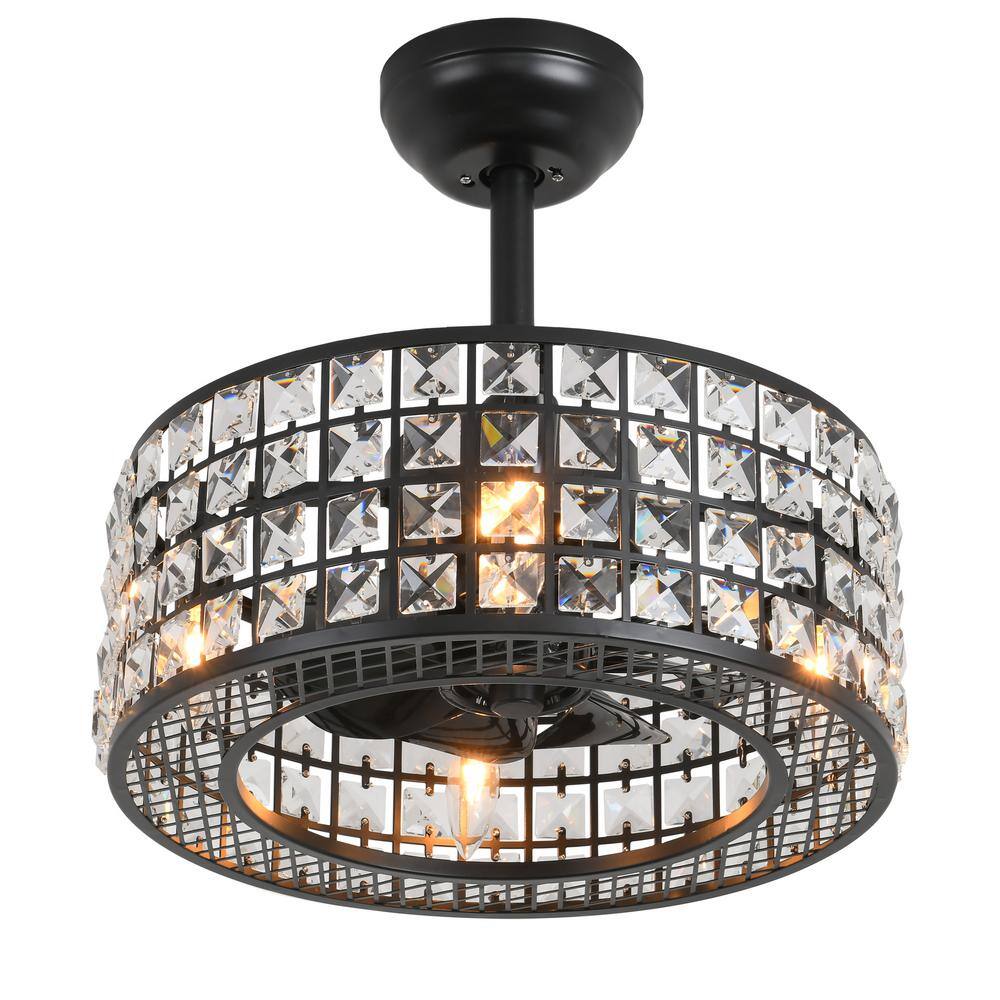 ANTOINE 17 in. Indoor Farmhouse Black Caged Ceiling Fan with Lights and ...