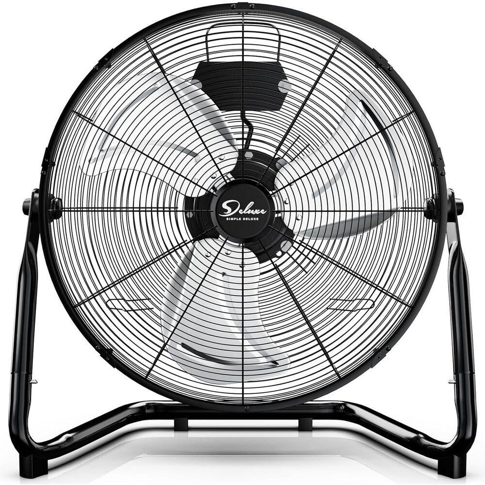 18 in. 3 Fan Speeds Heavy Duty Metal Floor Fan in Black for Warehouse, Workshop, Factory and ...