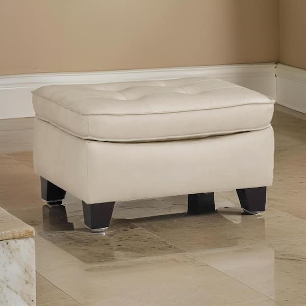 Benjara Beige and Espresso Brown Leather Rectangle Accent Ottoman ...