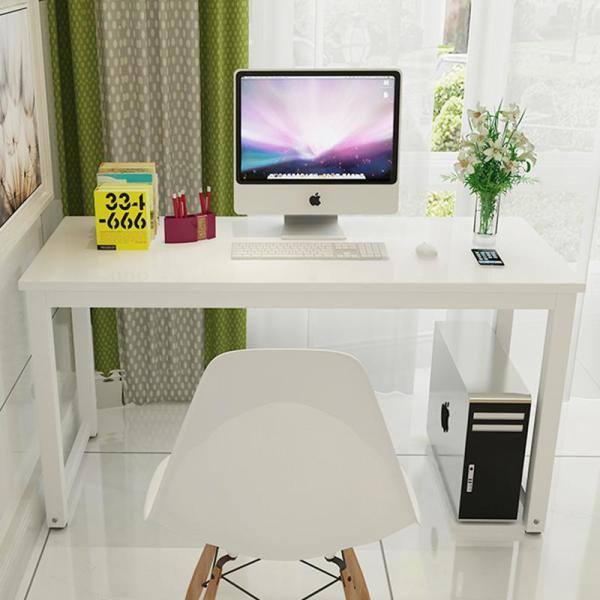 Buy Cassey 60 in. Retangular White Wood Computer Desk with Modern Metal ...
