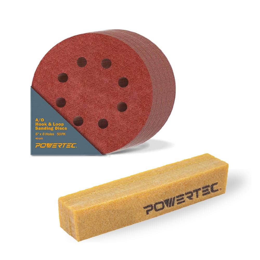 ‎POWERTEC 5 in. 8 Hole Hook and Loop Sanding Discs 40 Grit (50PK) with ...