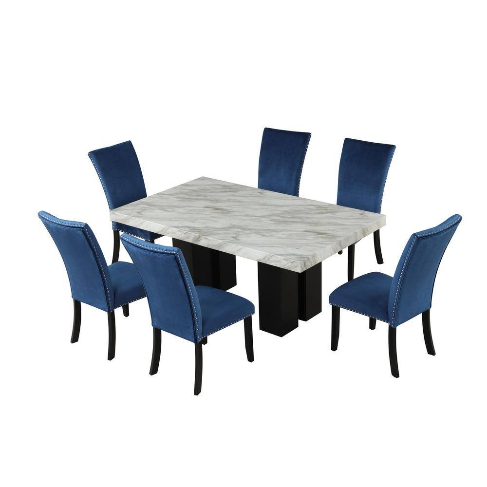 Utopia 4niture Penelope Faux Marble Dining Table with 6-Velvet Chairs ...