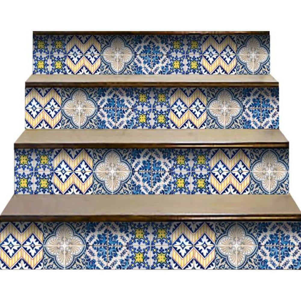HomeRoots Blue/Yellow 5 in. x 5 in. Vinyl Peel and Stick Removable Tile ...