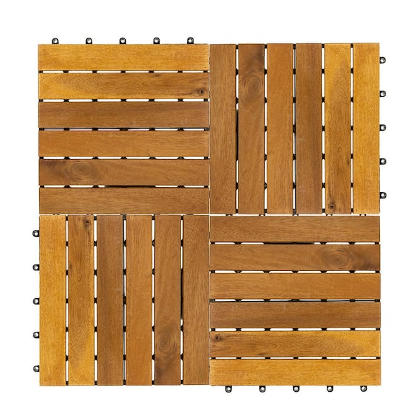 1ft.x 1ft. Interlocking Solid Hardwood Acacia Wood Deck Tile(30-Pack ...