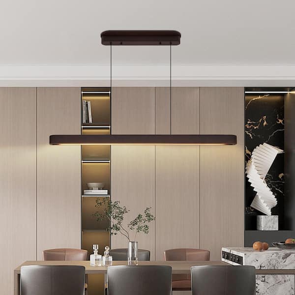 PUDO 39.00 in. Brown 1-Light Moden Pendant Light with Adjustable Height ...