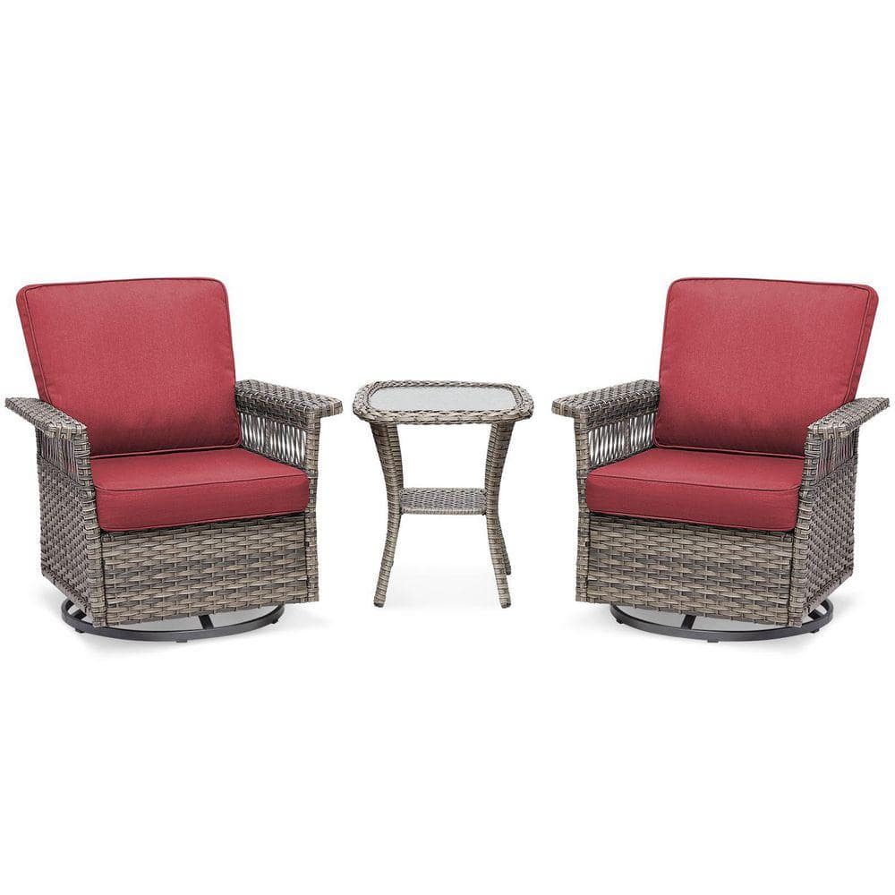 AMCLOBA 3-Piece Wicker Patio Conversation Set Rocking Chairs Set with ...