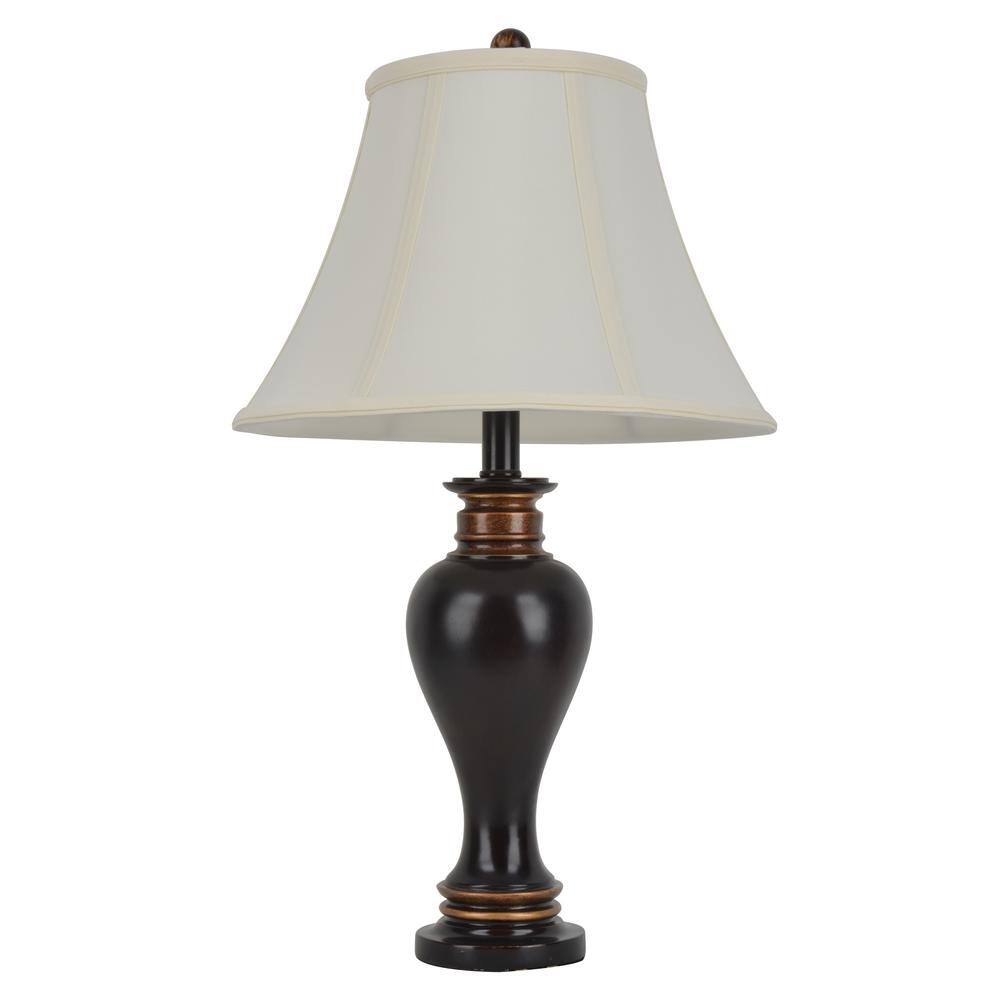 Decor Therapy Ridge 25 in. Walnut Table Lamp with Cotton Shade TL7894