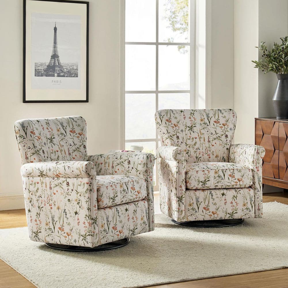 JAYDEN CREATION Georg Spring Floral Fabric Shakeable Swivel Chair with ...