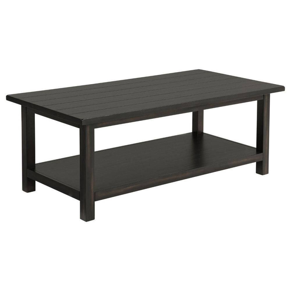 Benjara Ayne 24 in. Java Gray Rectangle Wood Coffee Table with Includes Storage Space BM329198 ...