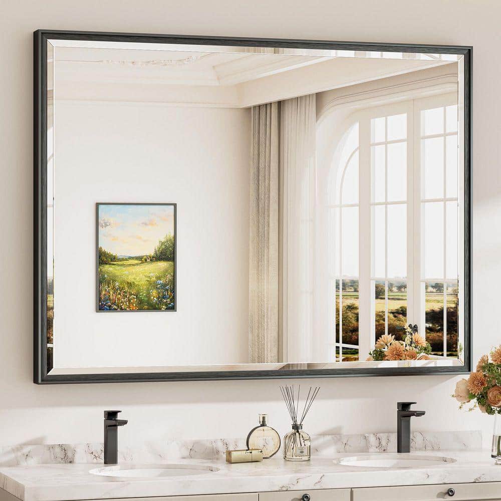 KeonJinn 48 in. W x 36 in. H Framed Rectangular Black Mirrors for ...