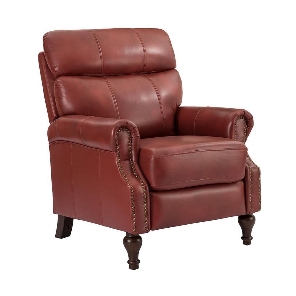 JAYDEN CREATION Calydon Red Genuine Leather Recliner with Wooden Legs ...