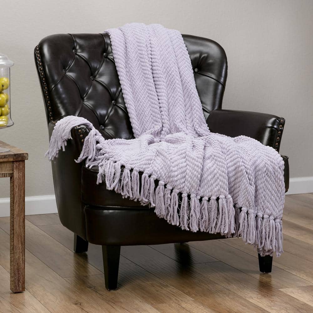CHANASYA Textured Knit Misty Lilac Acrylic Polyester Throw Blanket with ...