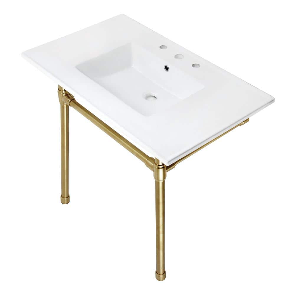 Kingston Brass Dreyfuss 37 in. Ceramic Console Sink Set in White ...