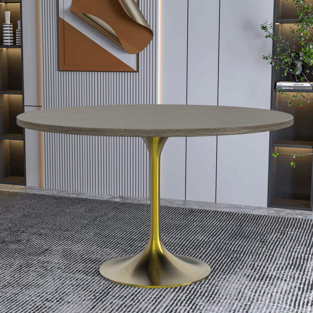 Leisuremod Dark Maple Round MDF Wood 48 in. Tabletop Pedestal Dining ...