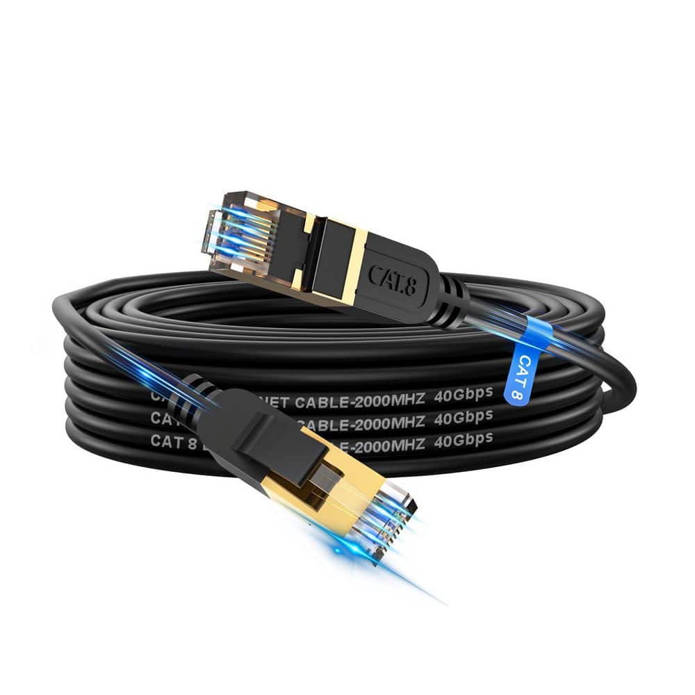 Yichuhaoxi 25 ft. Cat 8 Shielded Gold Plated Ethernet Cable Wire-Black ...