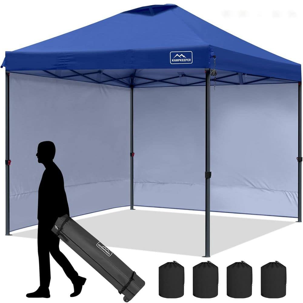 10 ft. x 10 ft. Navy Blue Pop Up Canopy Tent with 2 Sidewalls, Adjustable Legs, Air Vent, Carry ...