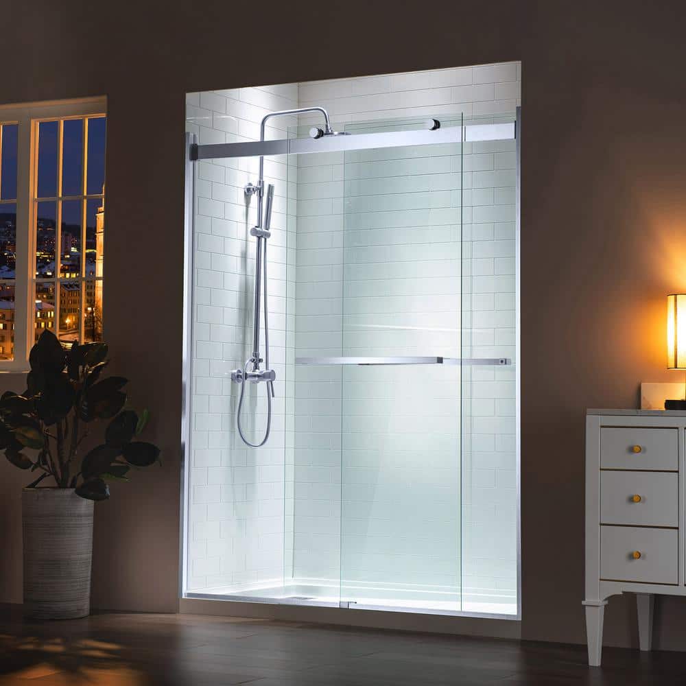 WOODBRIDGE 60 in. x 76 in. Double Sliding Frameless Shower Door with Shatter Retention Glass in ...