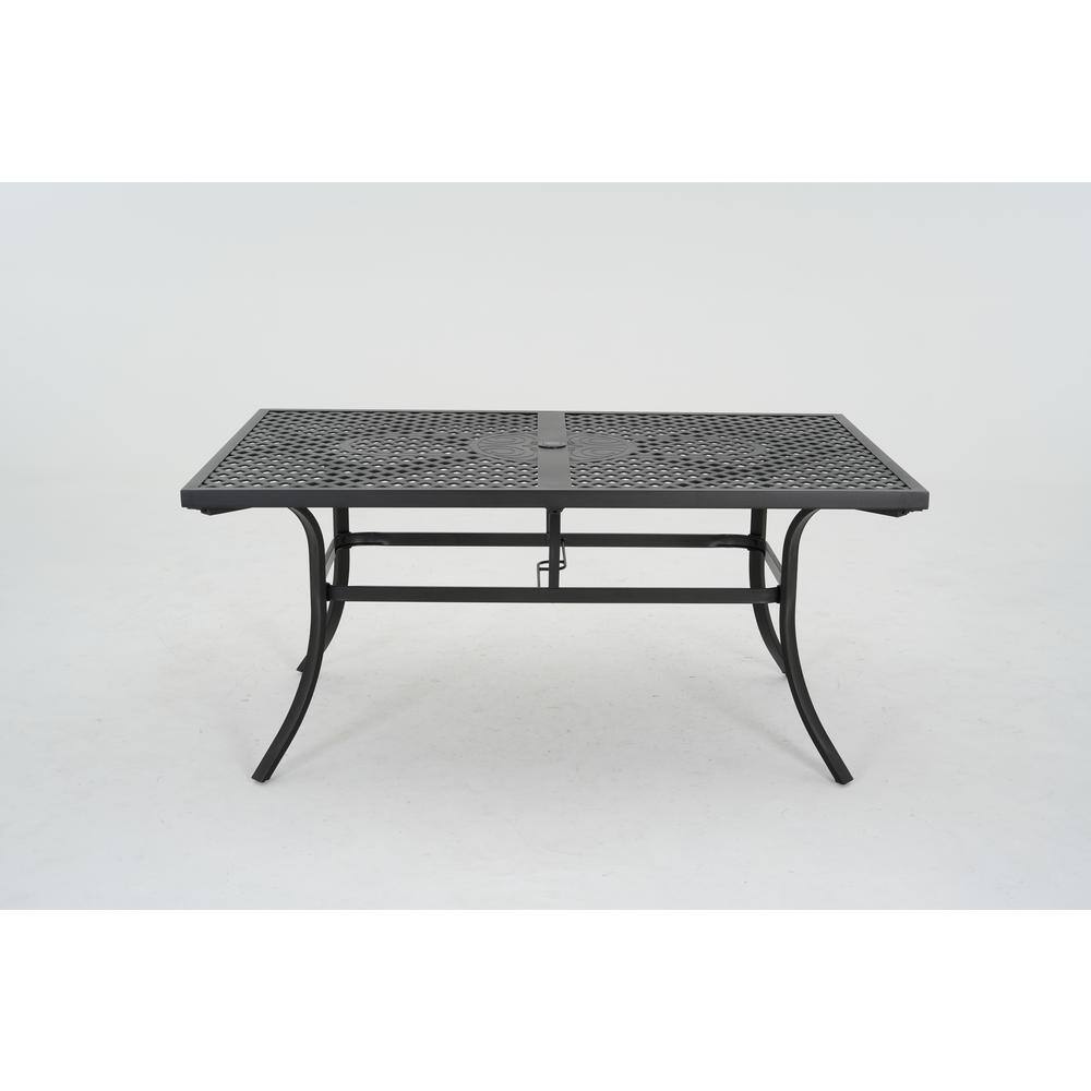 Riverbrook espresso brown rectangular steel slat top outdoor patio dining table store