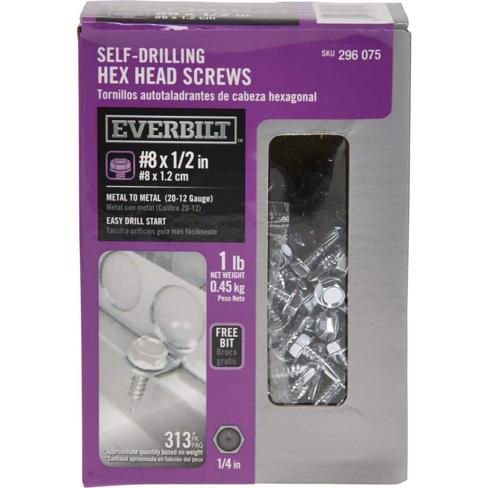 Everbilt #8 1/2 in. External Hex Flange Hex-Head Self-Drilling Screws 1 ...